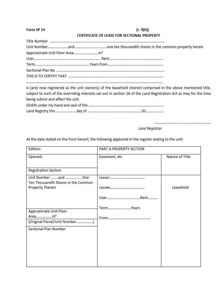 Certificate of Lease for Sectional Property | PDF