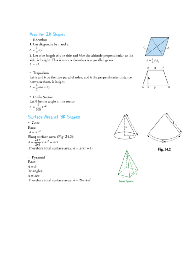 Area Sa and Volume Summary Yr 9 | PDF