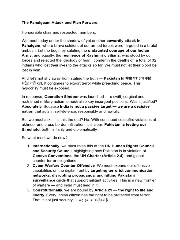 Pahalgam Attack Response and Strategy | PDF