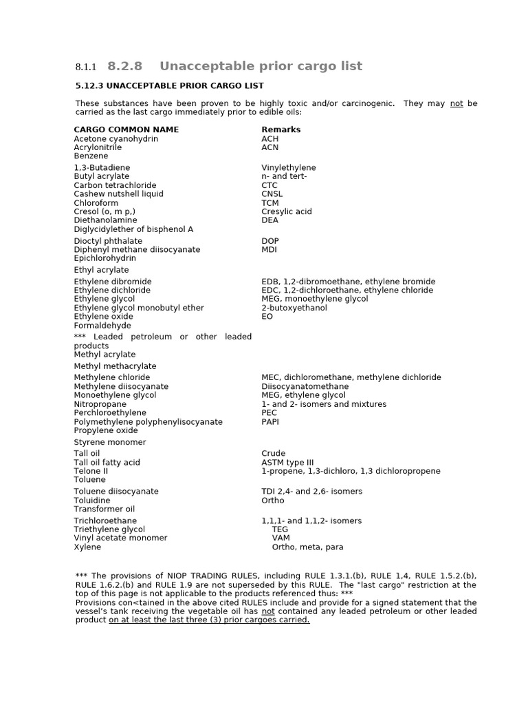 8.2 Prior Cargo Compatibility | PDF | Ethylene | Toluene