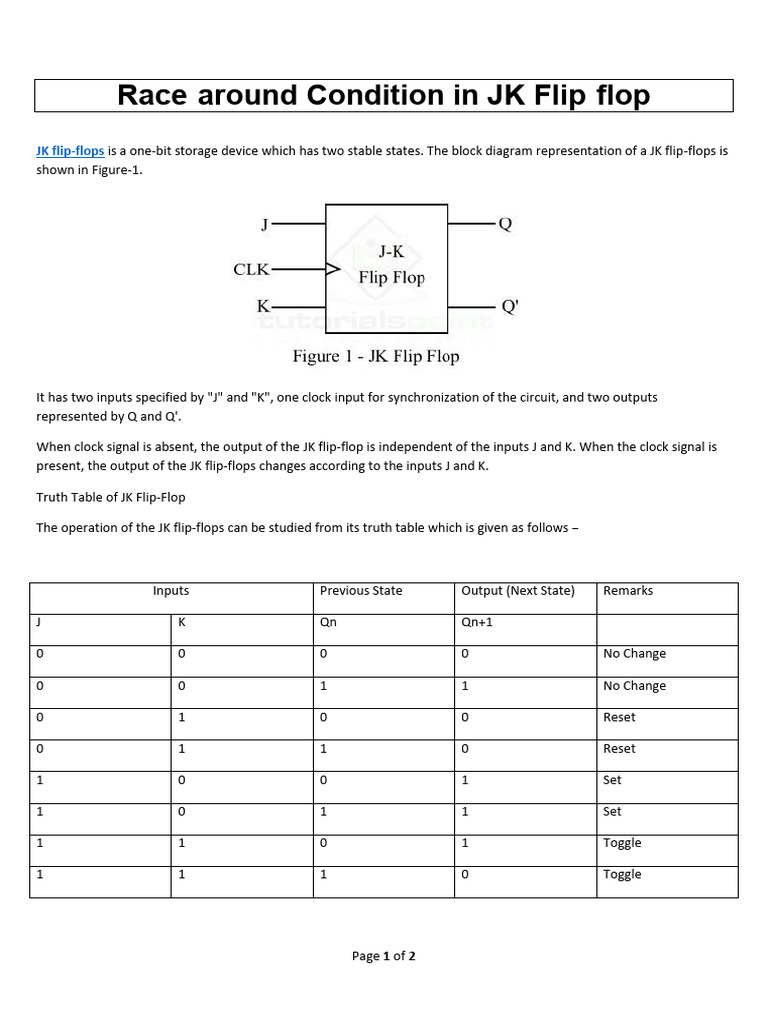 Race-Around Condition in JK Flip-Flop | PDF | Digital Technology ...