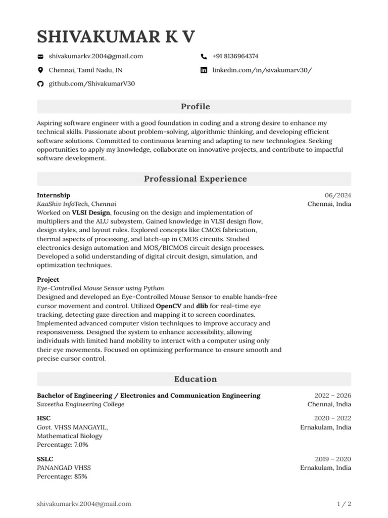 SHIVAKUMAR K V FlowCV Resume 20250307 | PDF | Engineering | Sensor