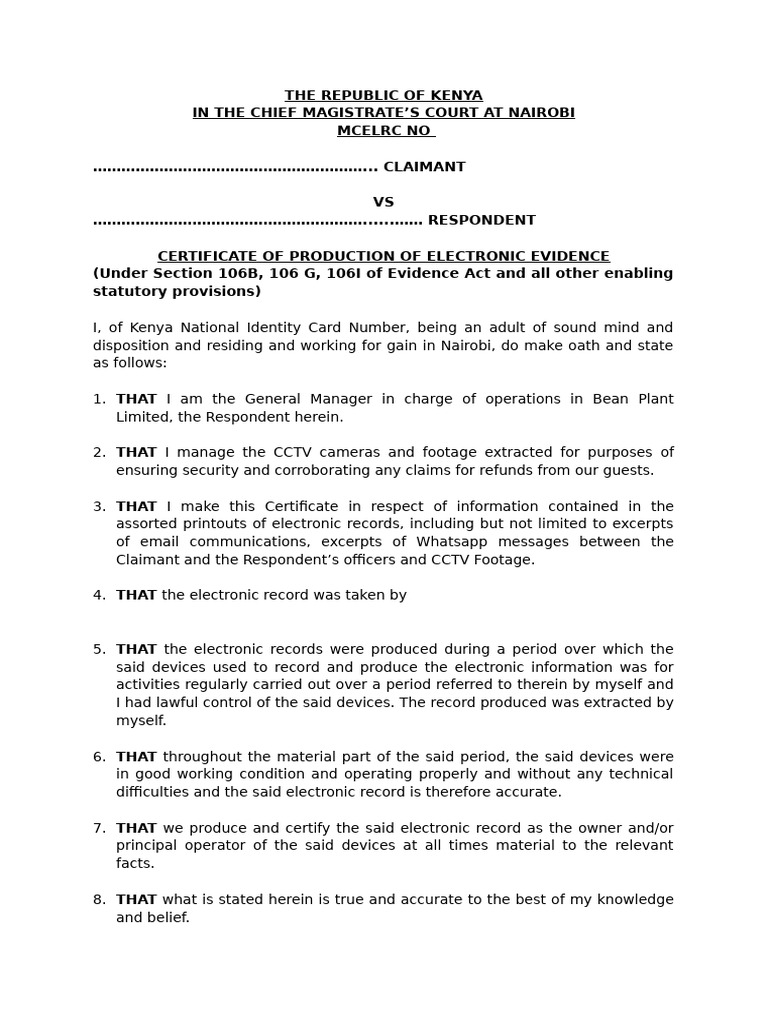 Certificate of Electronic Evidence | PDF