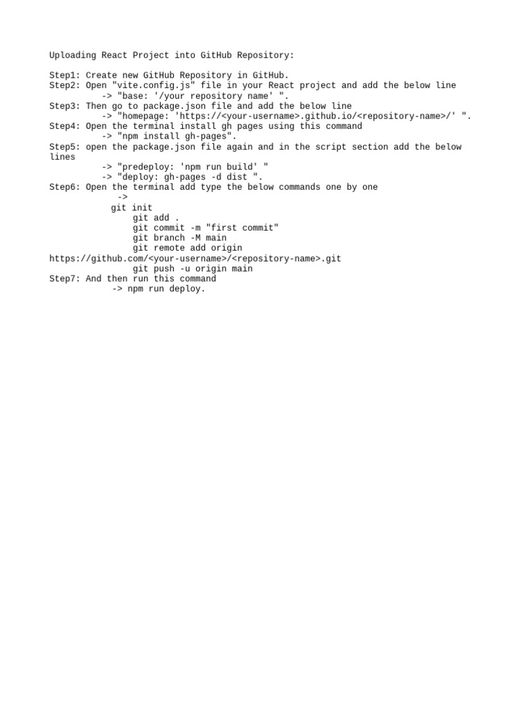 Uploading React Project Into GitHub | PDF