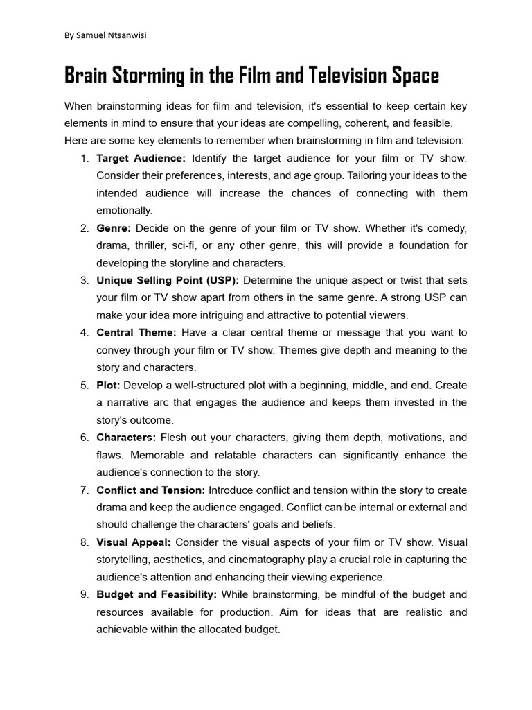 Brain Storming in The Film and Television Space by Sam | PDF | Brainstorming | Narrative