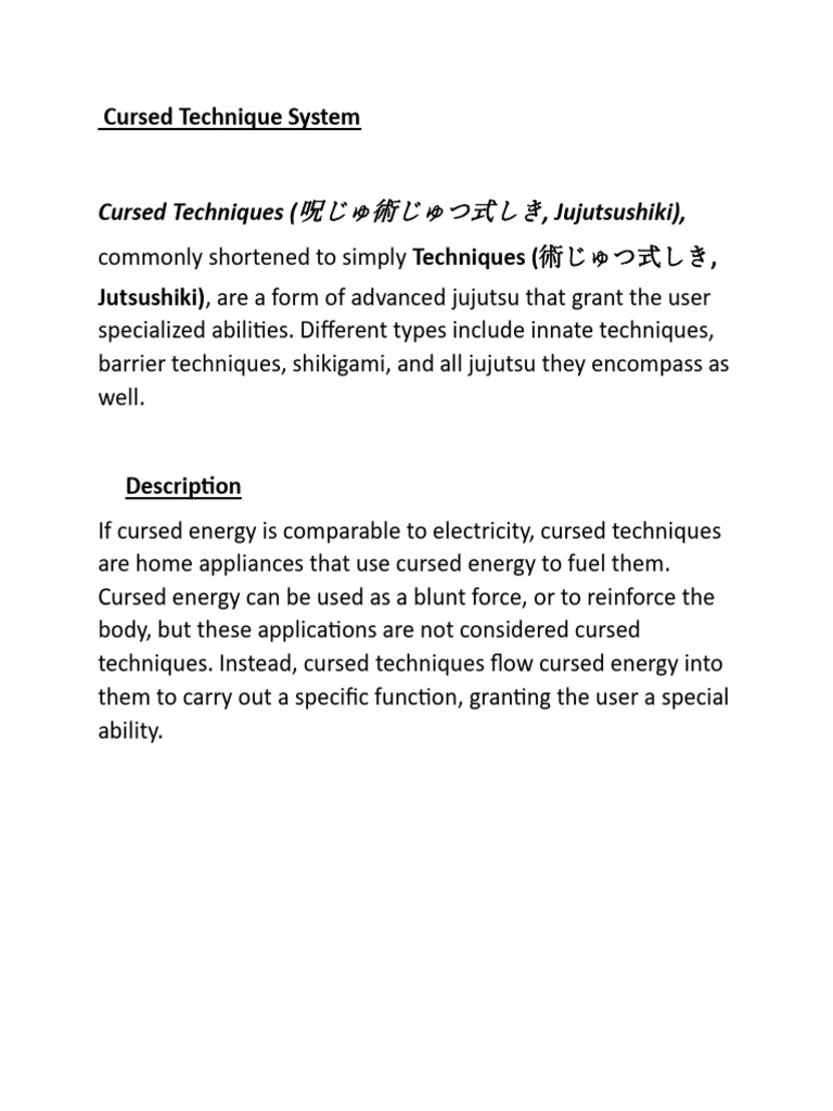 Cursed Technique System | PDF