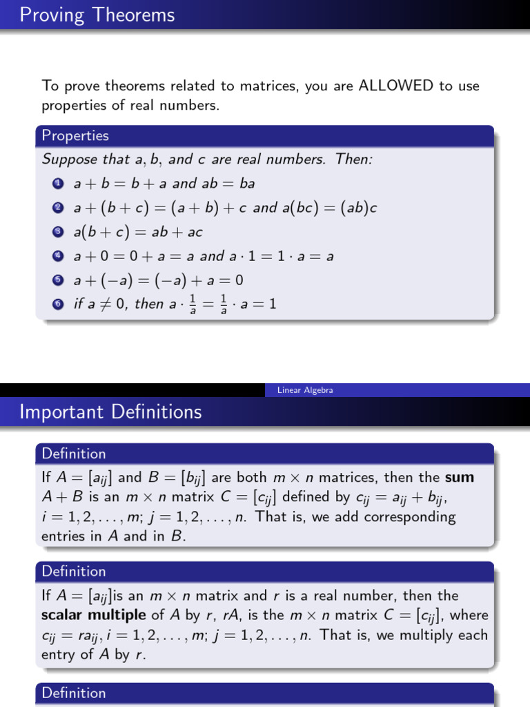Matrix Theorems and Proofs Overview | PDF | Matrix (Mathematics ...