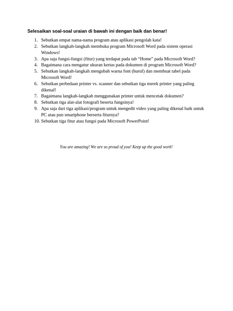 Naskah Soal Pts Genap Informatika X | PDF