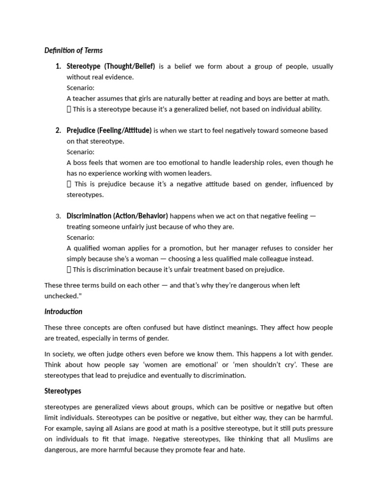 Stereotype_Prejudice_Discrimination_handout (1) | PDF | Stereotypes ...