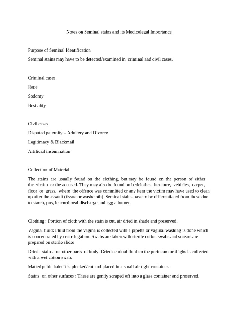 Notes On Seminal Stains and Its Medicolegal Importance | PDF | Staining