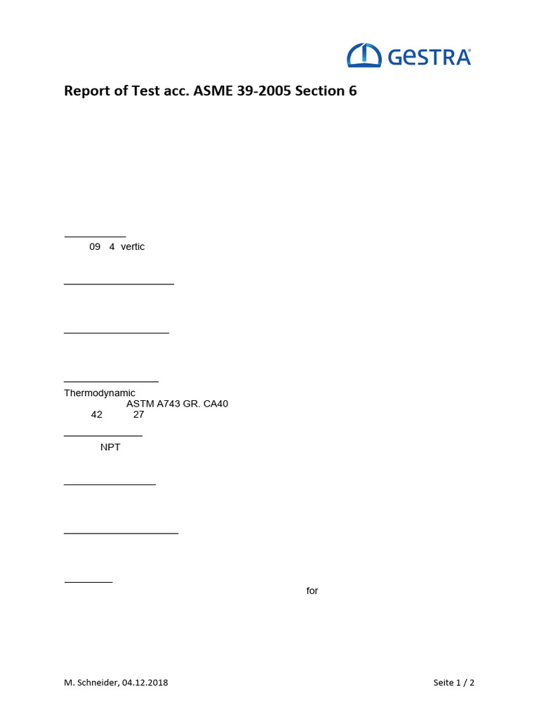 ASME 39-2005 Steam Trap Test Report | PDF | Steam | Pressure