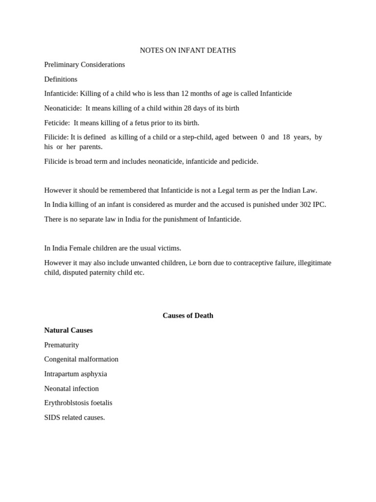 Notes On Infant Deaths | PDF | Fetus | Lung