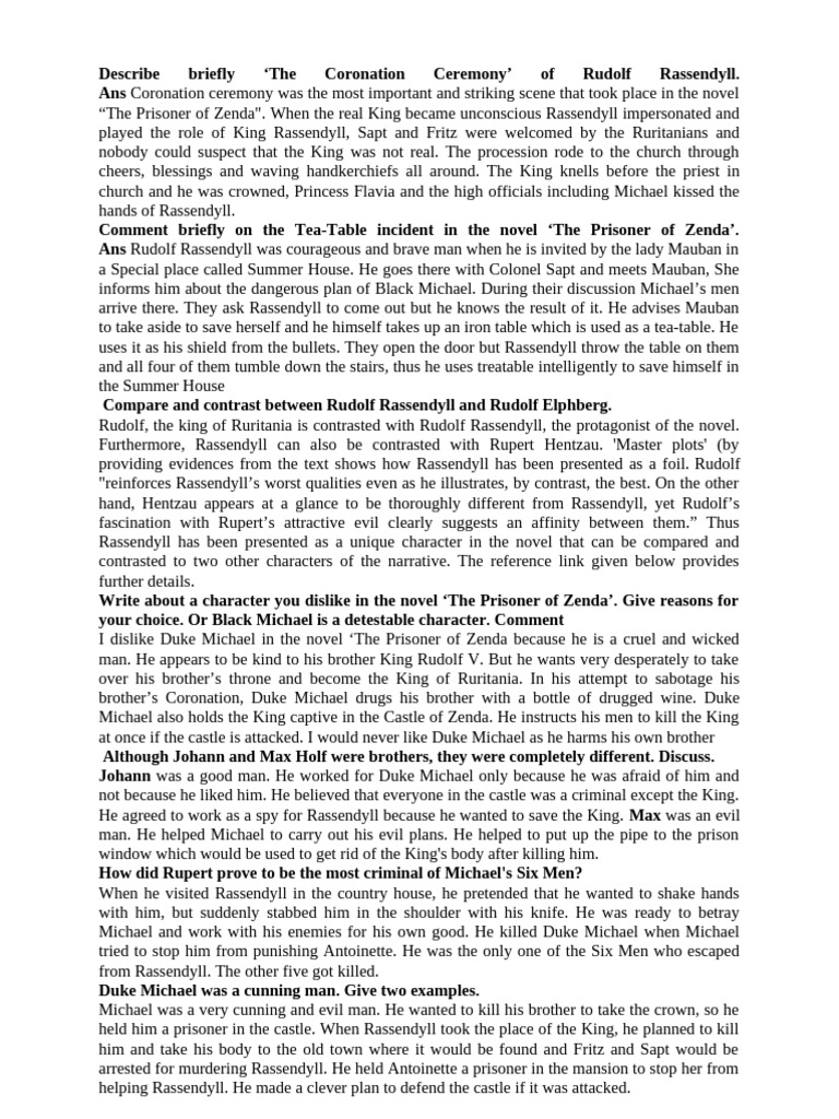 Prisoner of Zenda Final (1) (1) | PDF | The Prisoner Of Zenda