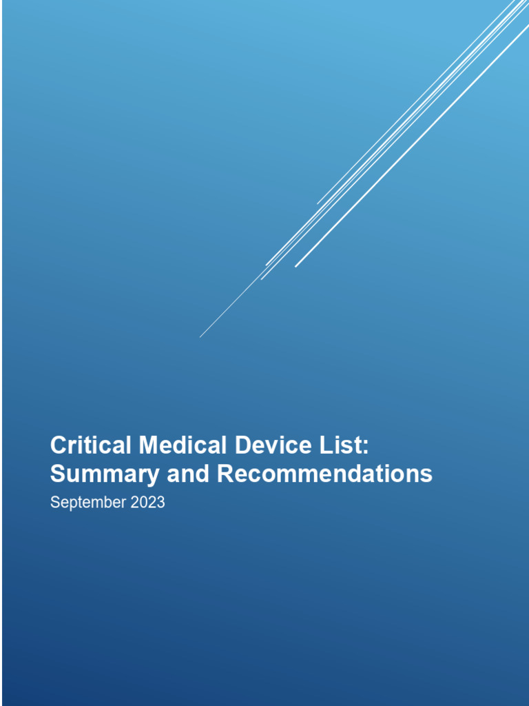 Critical Medical Device List_ Summary and Recommendations | PDF ...