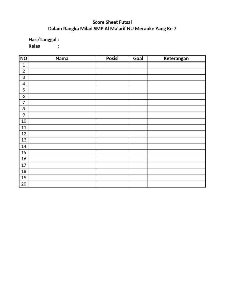 Score Sheet Futsal | PDF