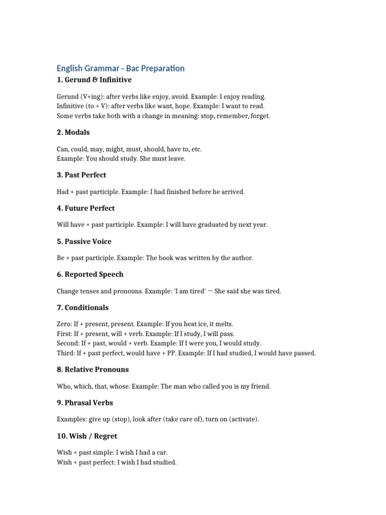 Grammar Bac Review | PDF