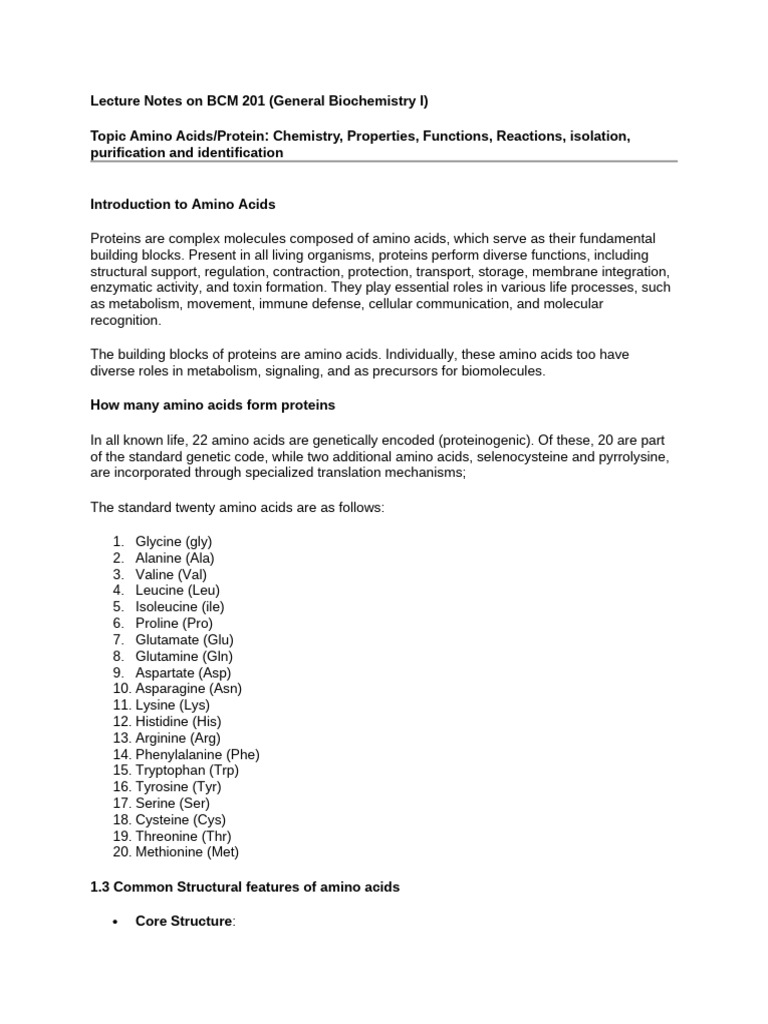 Biochemistry Lecture Note For Nurses | PDF | Amino Acid | Protein ...