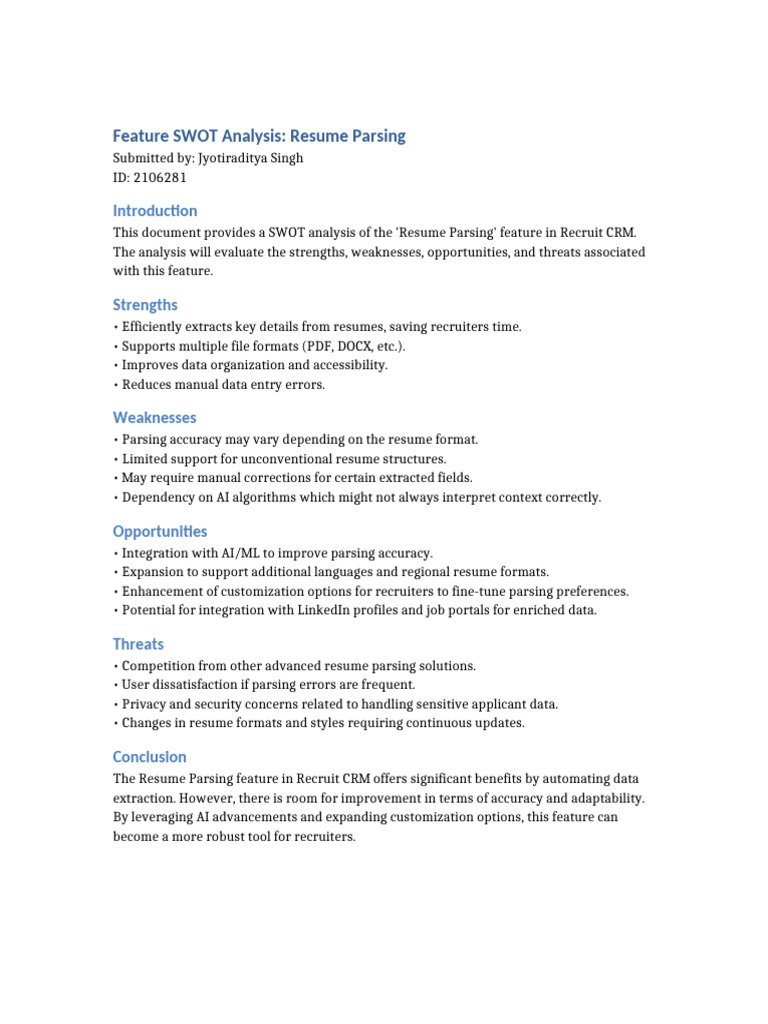 SWOT Analysis Resume Parsing | PDF