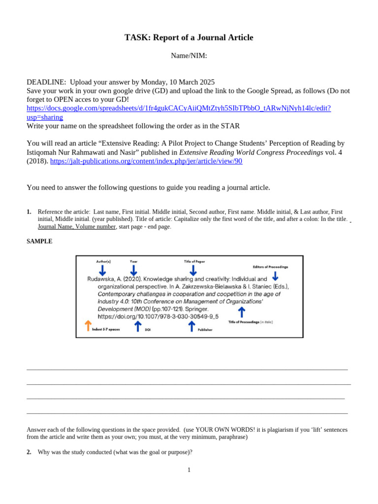 Task - Reading A Journal Article | PDF