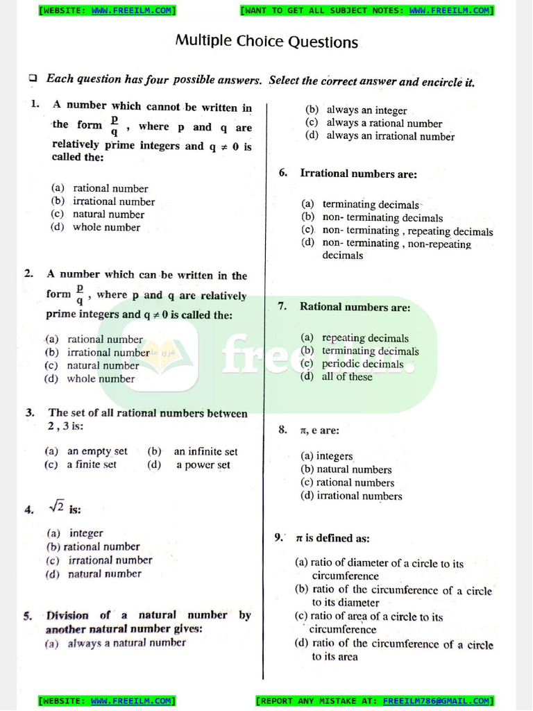 11th Maths Chap1 MCQ's | PDF