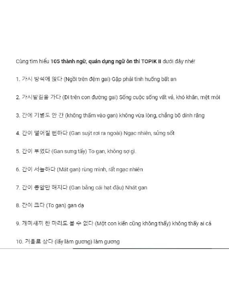 105 Câu Thành NG Dùng Cho Topik Ii | PDF