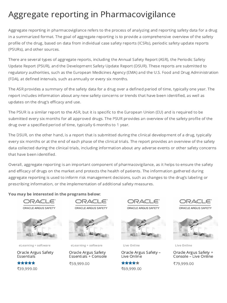 Aggregate Reporting in Pharmacovigilance - ClinSkill-merged | PDF ...
