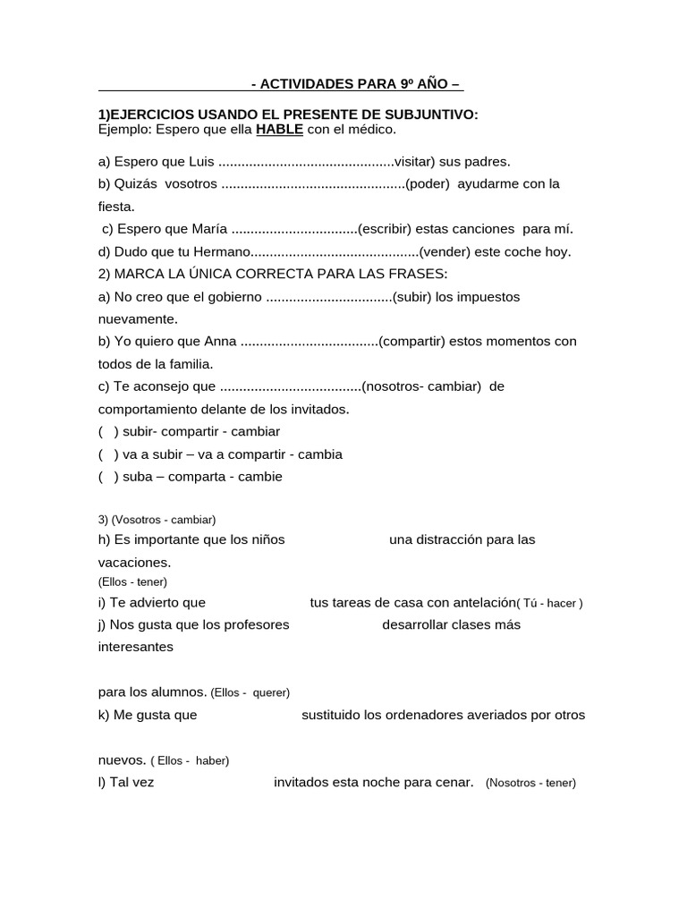 Actividades para 9º Año | PDF
