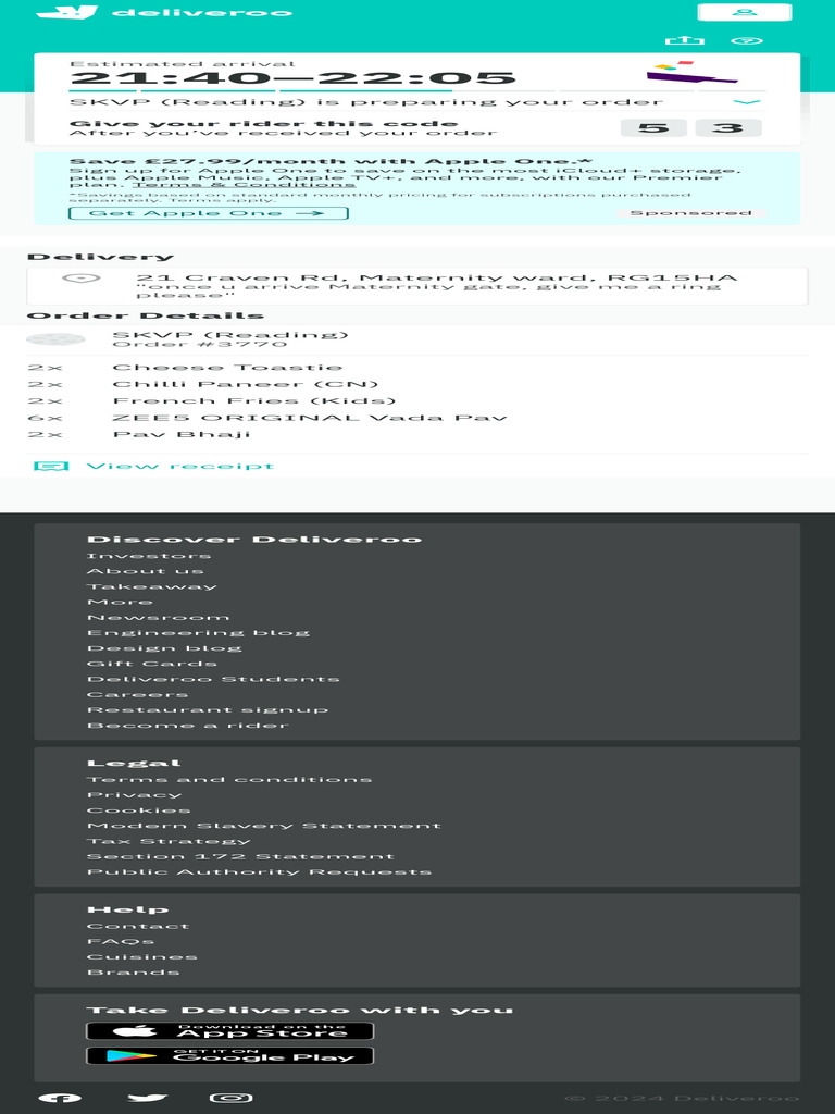 Deliveroo Status Order #3770 | PDF