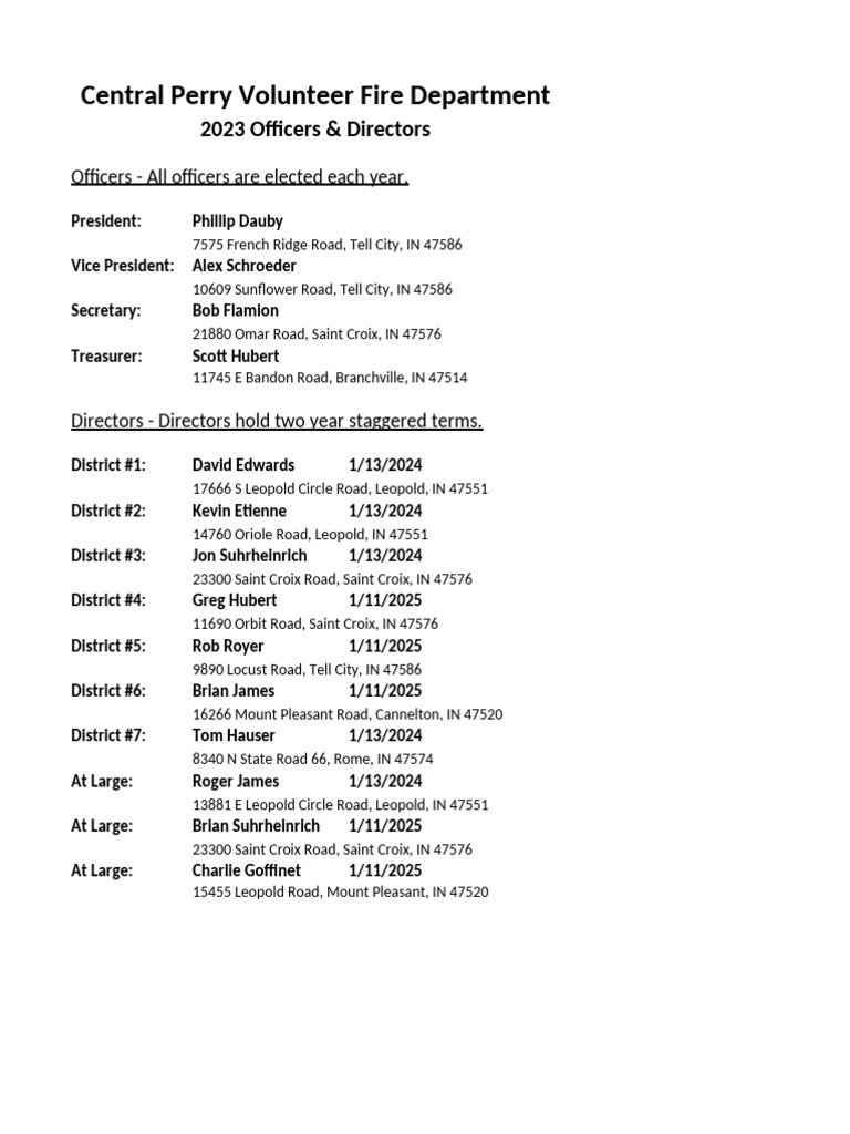 CPVFD - Officers & Directors | PDF