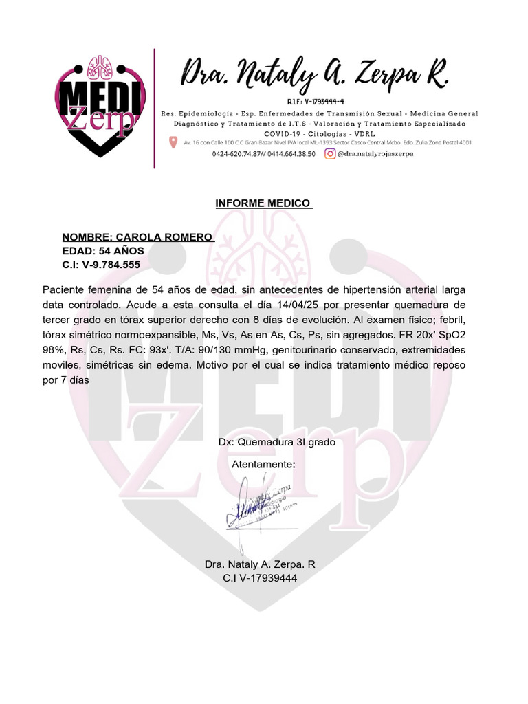 Informe Medico Carola Romero O7659 | PDF