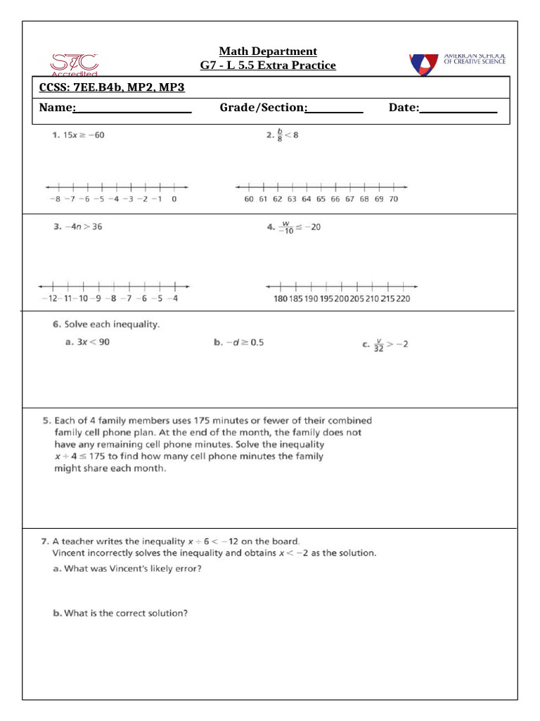 Grade 7 - Math - L 5.5 (Extra Practice) | PDF