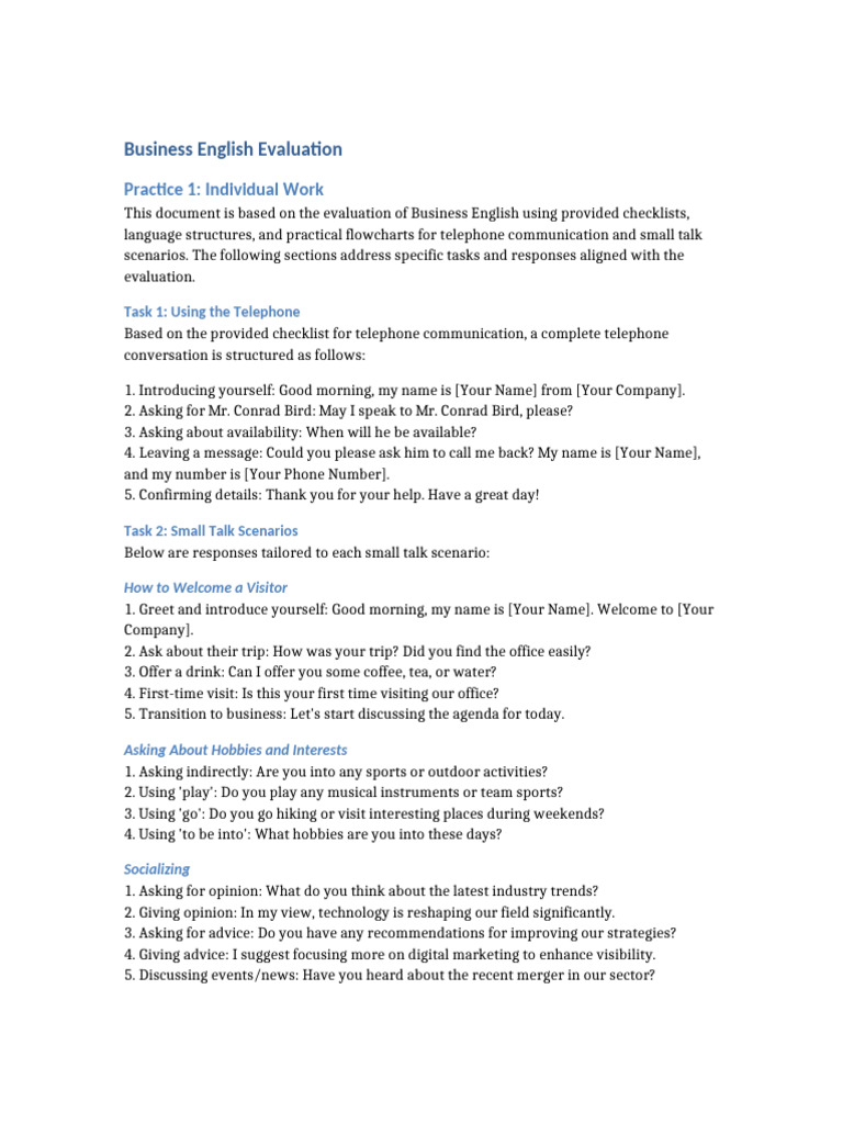 Business English Evaluation | PDF
