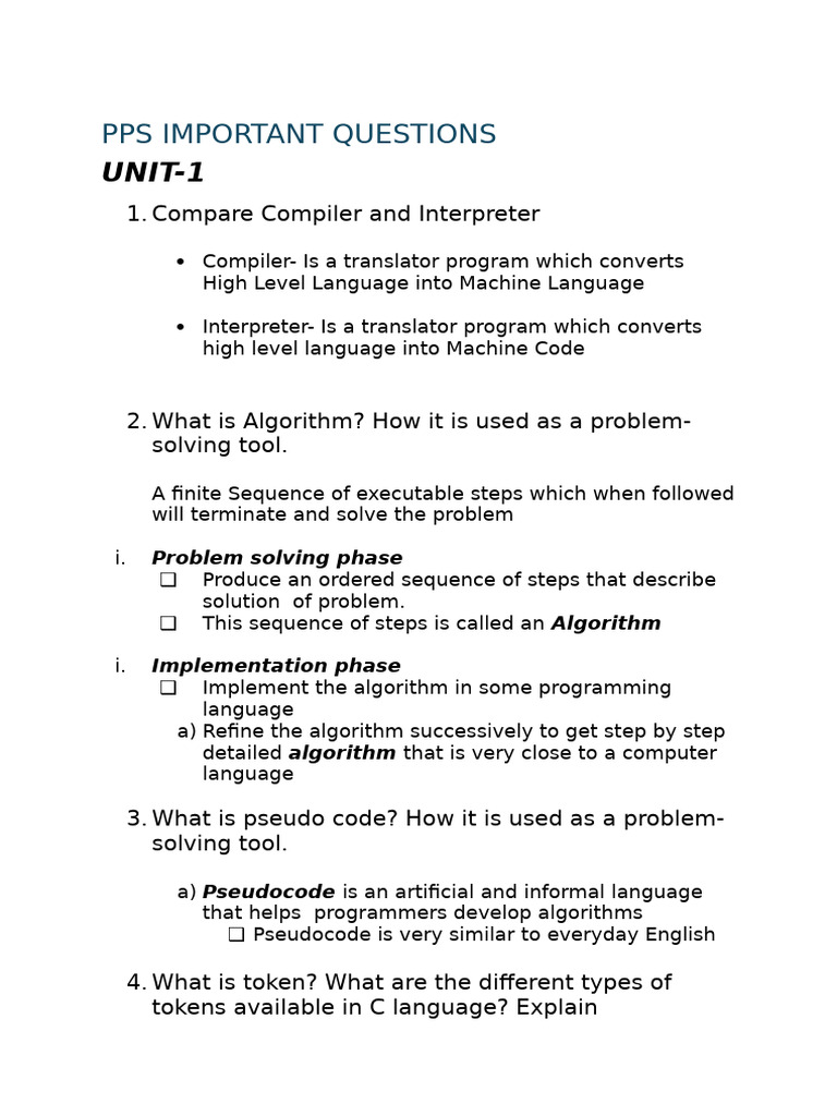 Pps Important Questions | PDF | Theoretical Computer Science | Computer ...