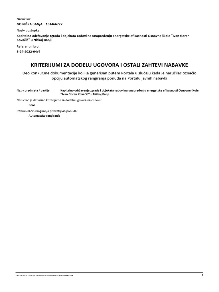 Kriterijumi Za Dodelu Ugovora | PDF