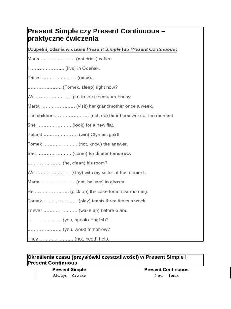 Present Simple Czy Present Continuous | PDF