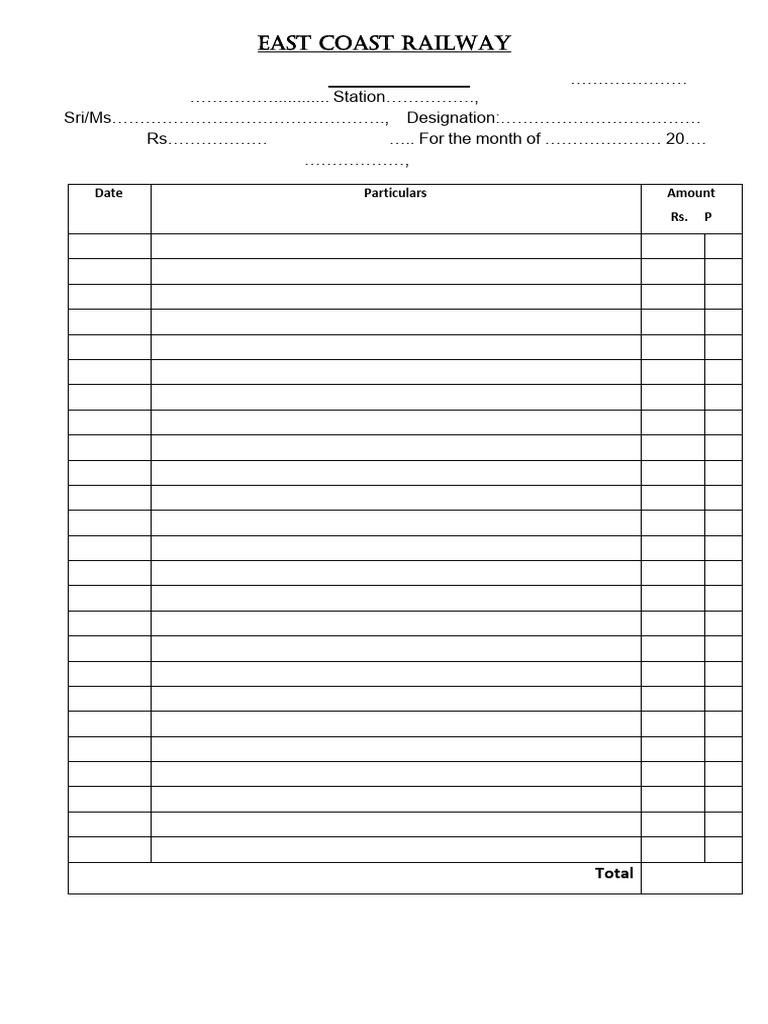 East Coast Railway: Contigent Bill PF No | PDF