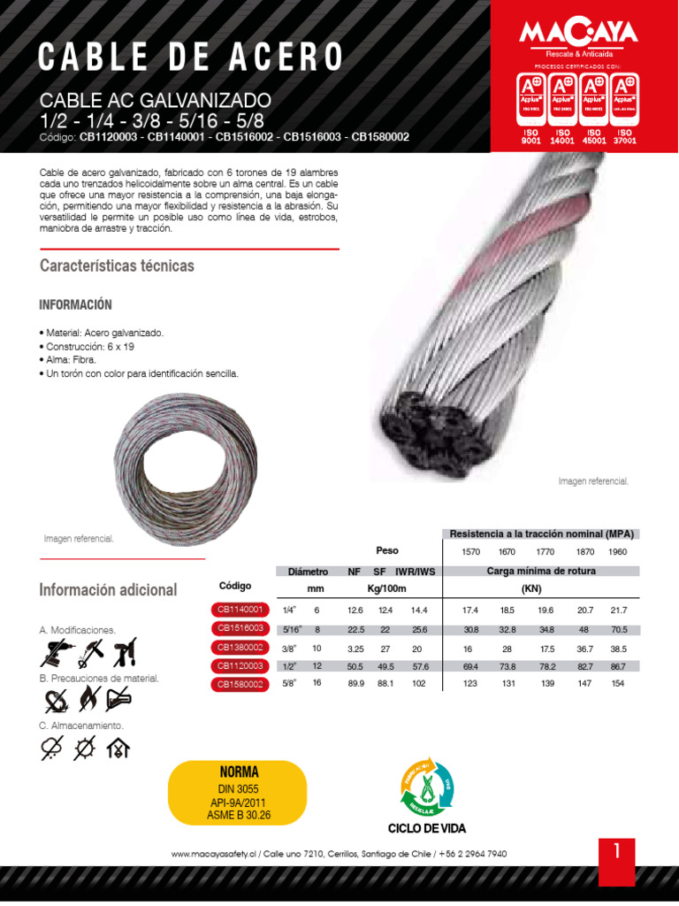 Cable de Acero Galvanizado: Especificaciones y Usos | PDF | Materiales