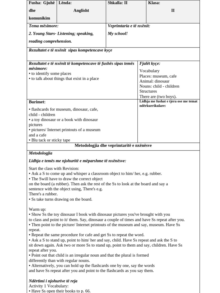 Young Stars: Vocabulary & Activities | PDF | Language Mechanics ...