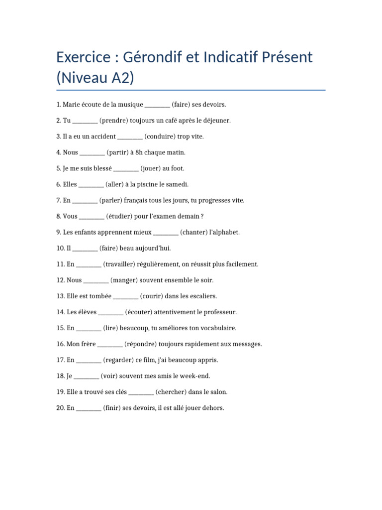 Exercices de Gérondif A2 en PDF | PDF
