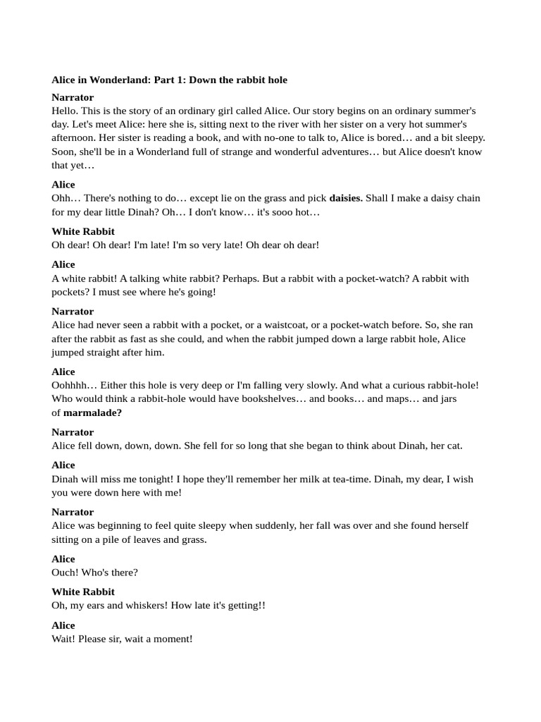 Alice in Wonderland Part 1 Down The Rabbit Hole | PDF | Alice (Alice's ...