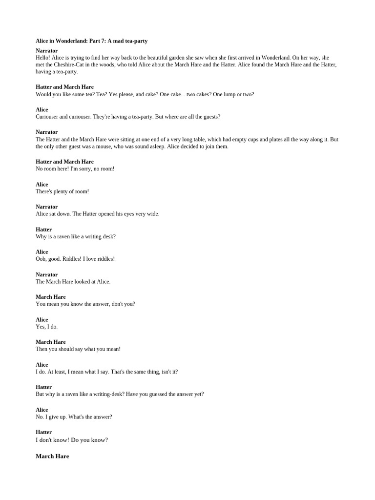 Alice in Wonderland Part 7 A Mad Tea-Party | PDF | Alice's Adventures ...