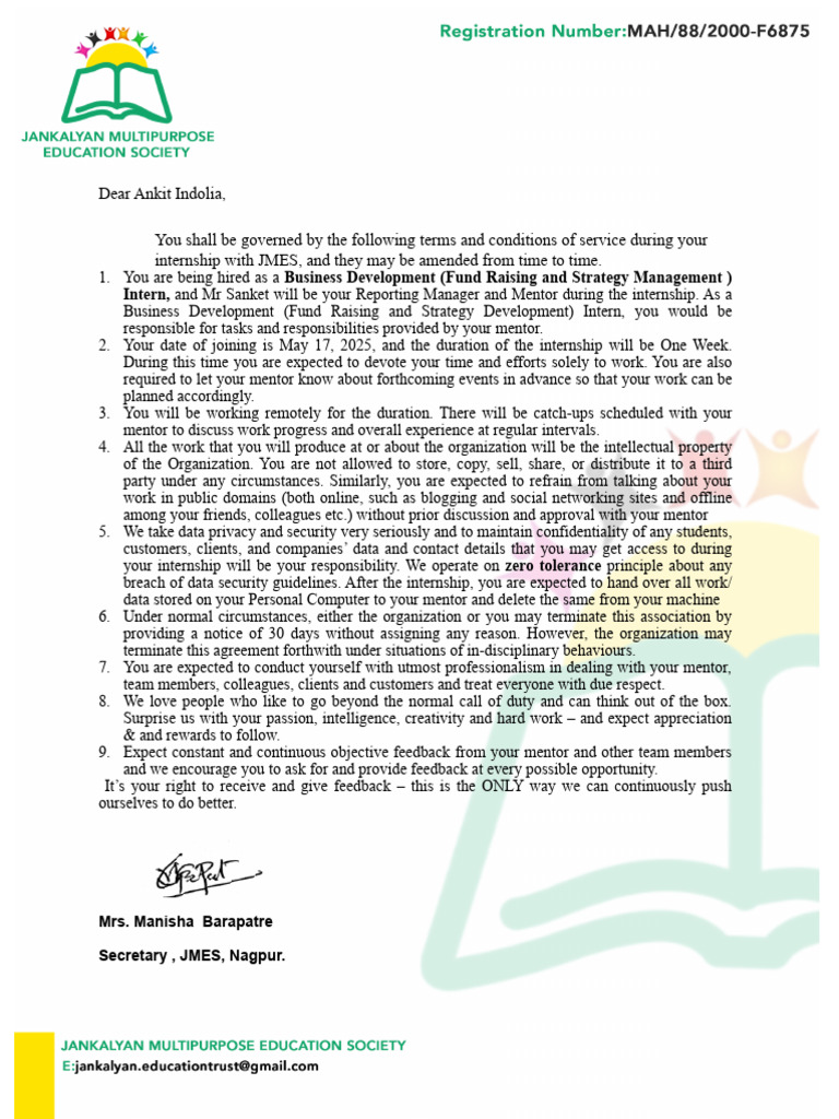 Offer Letter - Ankit Indolia | PDF