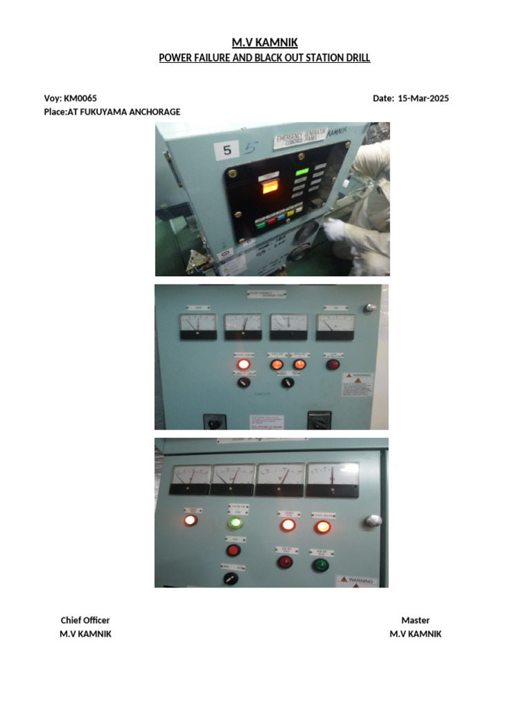 M.V Kamnik Power Failure Drill Report | PDF
