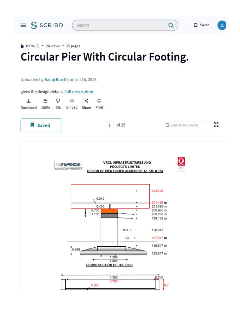 Circular Pier With Circular Footing. - PDF - Bending - Column | PDF ...