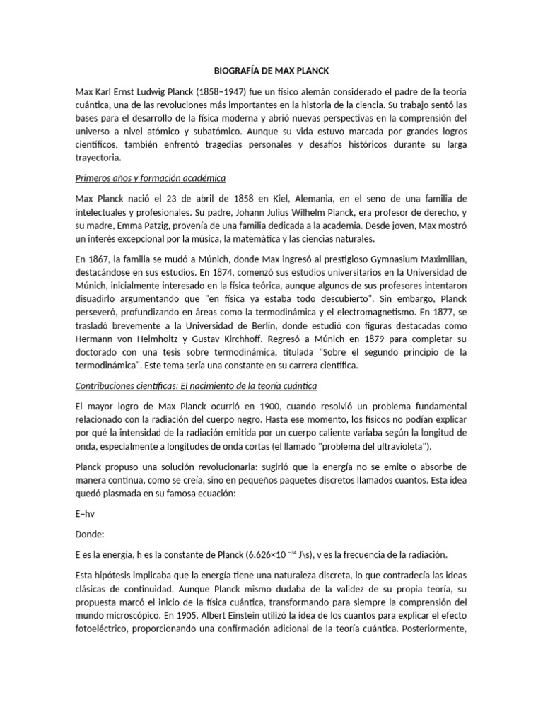 Biografía de Max Planck | PDF | Mecánica cuántica | Física