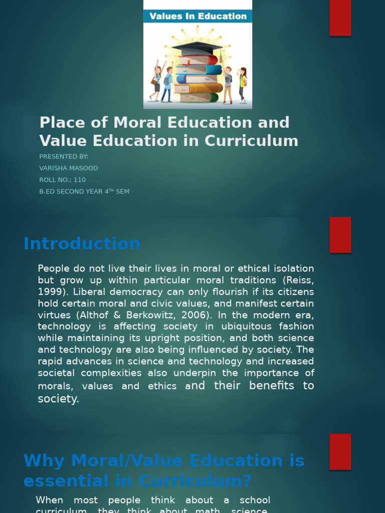 Place of Moral Education and Value Education in Curriculum | PDF ...