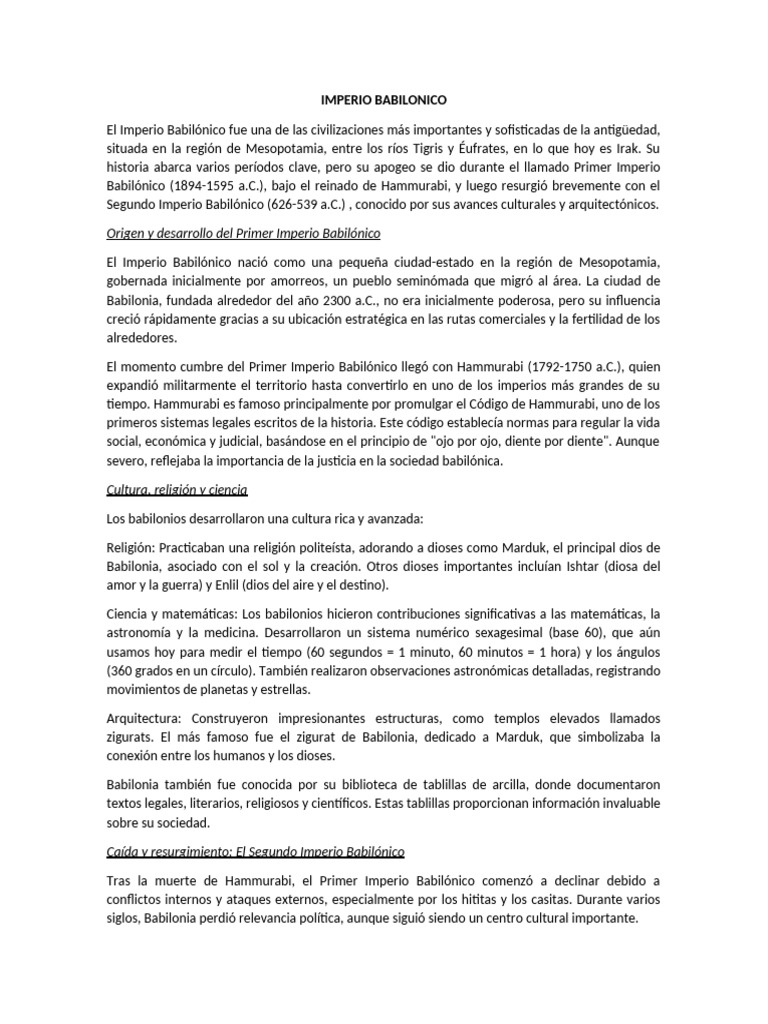 Historia del Imperio Babilónico | PDF | Babilonia | Babilonia