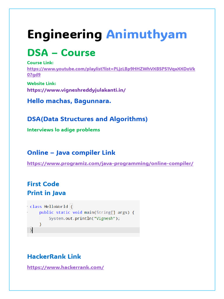 DSA Engineering Animuthyam 1 | PDF