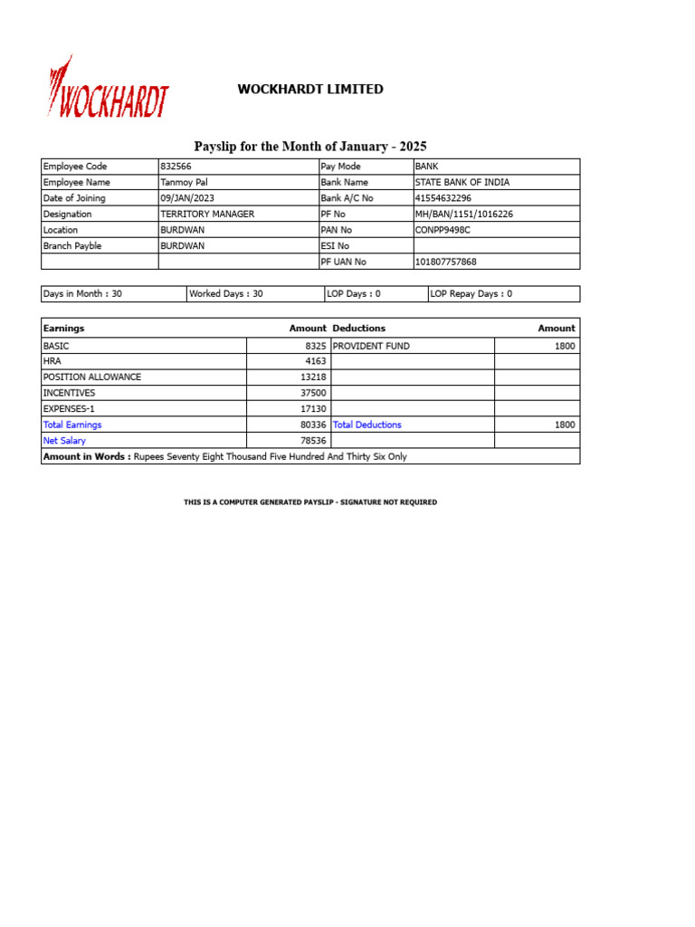 Tanmoy Pal Janu Pay Slip | PDF