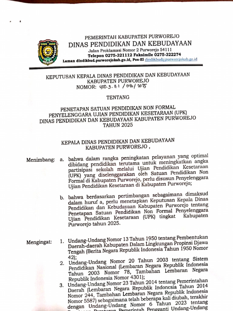 SK Penyelenggara UPK 2025 | PDF